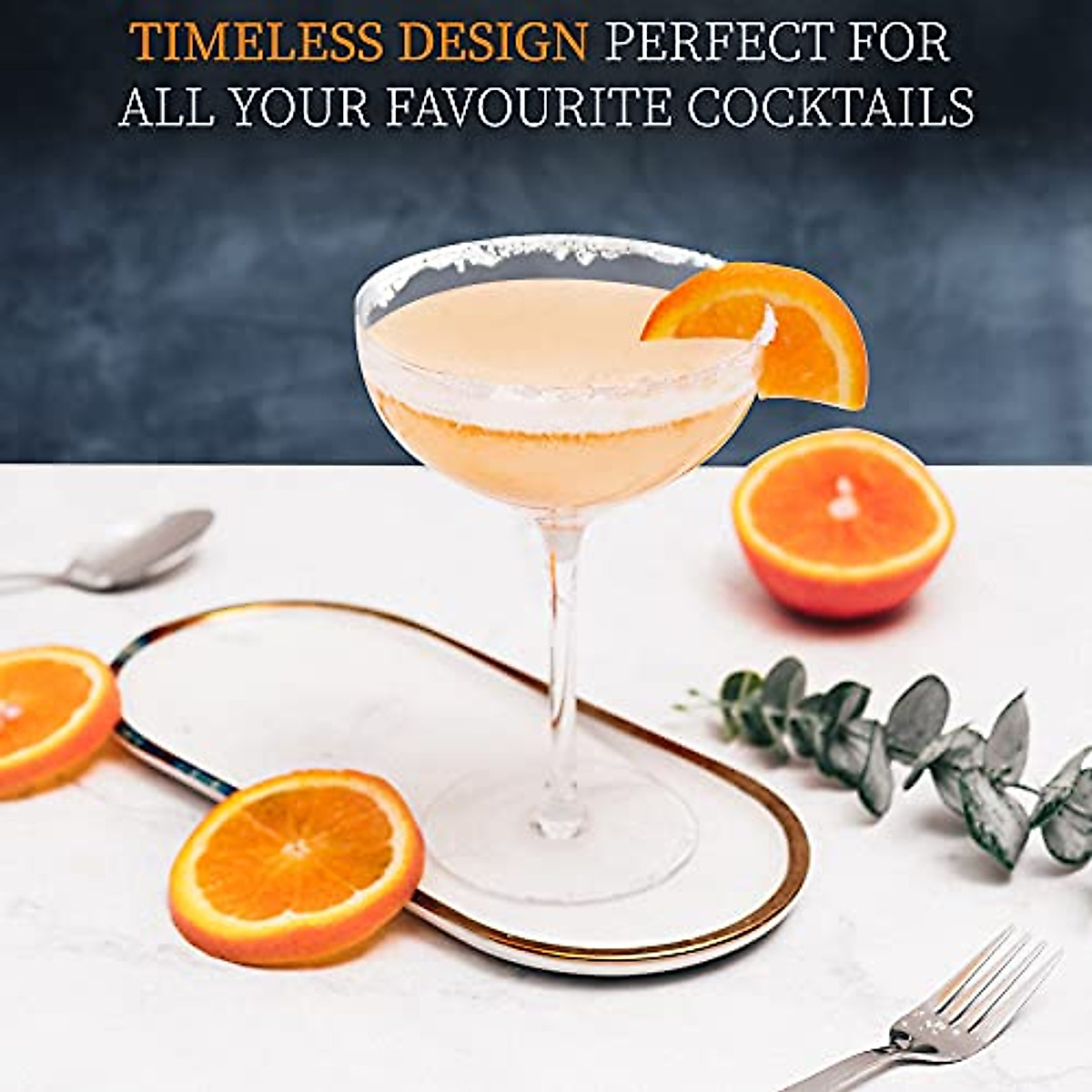 Champagne Coupe Glasses Set of 4 - Elegant Cocktail Coupe, Ideal for serving Martini, Gimlet and Manhattan - High Clarity Crystal Glassware - Excellent Addition to Your Home Bar - 10 oz