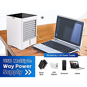 Portable Air Conditioner 3 Speed Evaporative Rechargeable Cooler Fan with Led Light, Personal Mini Humidifier Fan for Your Desk, Nightstand, Coffee Table, Room, Bedroom, Office & Kitchen