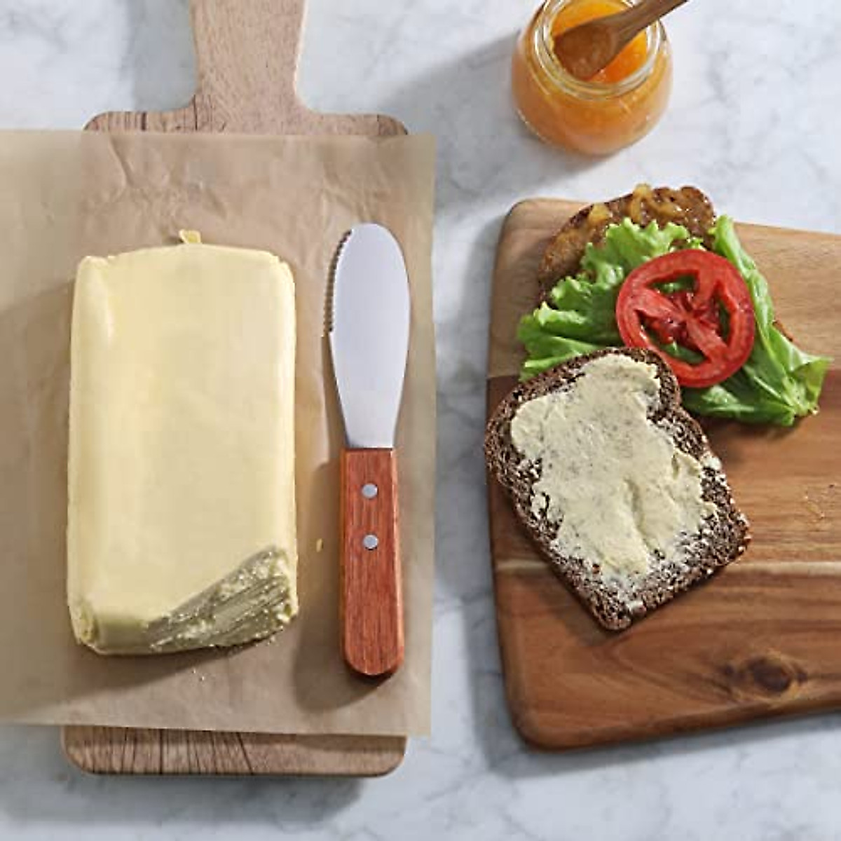 New Star Foodservice 43006 Wood Handle Butter Spreader, 7.5-Inch, Silver, Set of 4