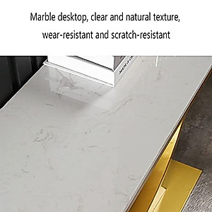 WebErt Coffee Table White Marble Narrow Table, 31.4 Inch Console Table with Metal Base, Foyer Table for Living Room, Entryway Side Table