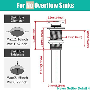 RANDOM Bathroom Vessel Sink Pop Up Drain Stopper Without Overflow Antique Brass, All Metal Rustproof Brass and 304 Stainless Steel 83006A.