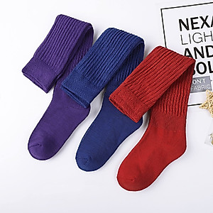 JOCMIC Slouch Socks for Woman 3 Pairs Women Scrunch Socks Extra Long Knee High Slouchy Socks Size 6-11 dark purple+wine red+dark blue