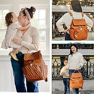 miss fong Diaper Bag Backpack Baby Diaper Bag for baby boy and girls, Leather Baby Bag with 13 diaper bag organizing pouches, Changing Pad, Stroller Straps and 4 Insulated Pockets(Brown)