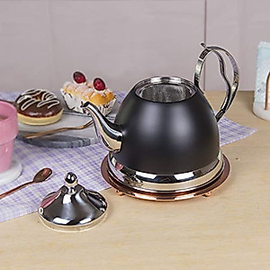 Evco International 77061 Nobili 2.0 Qt. Stainless Steel Tea Kettle with Removable Infuser Basket, quart, Opaque Black, 2.0 quart