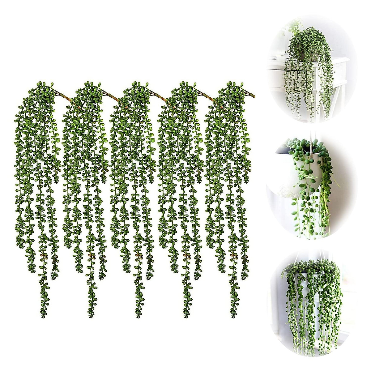 caapmony 5Pcs Artificial Succulents Hanging Plants Bulk 2.4FT Large Fake String of Pearls for Wall Home Garden Decor(Unpotted)