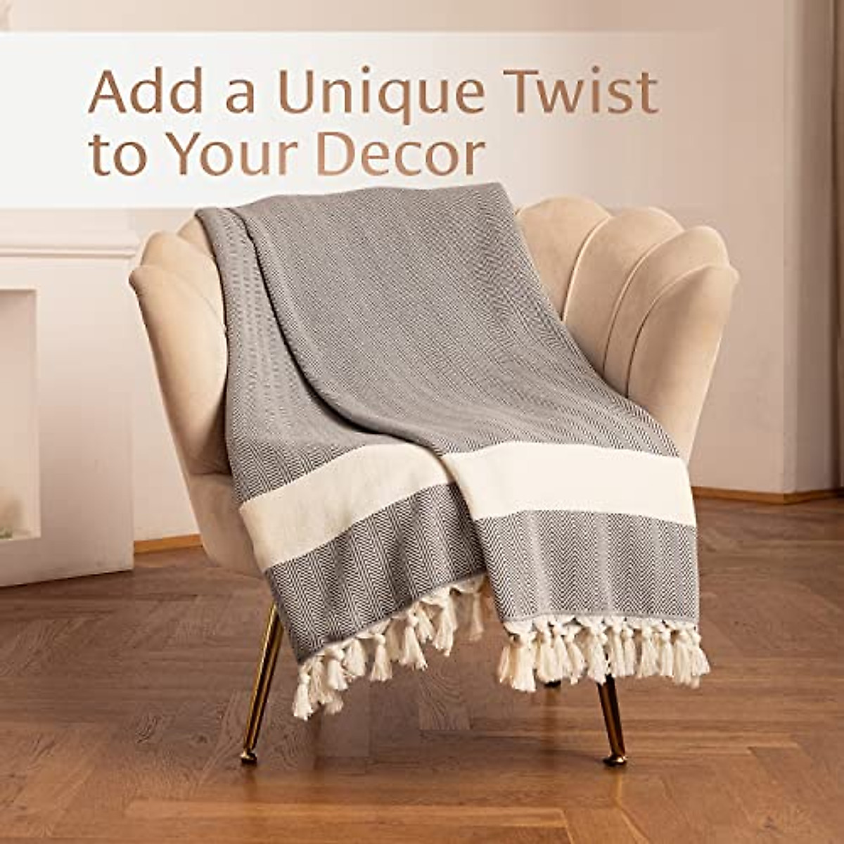 Luxurious Turkish Cotton Blanket - Soft, Large, Lightweight, and Breathable - Boho Style for Bed, Couch, and Home