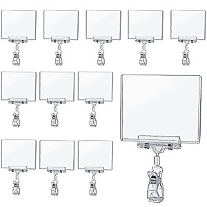 20Pcs Rotating Clip Pop Swivel Sign, Rotatable Holding Clamp Sign Holder for Hangrails or Tubes, Clip-On Sign Holders, Price Tag Display Holder with 20 Pcs Card Protector For Business Retail Store
