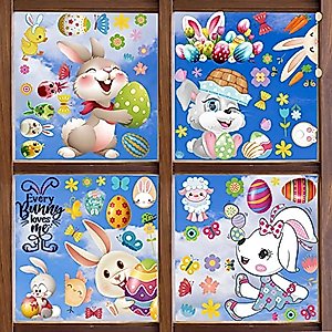 DmHirmg Easter Window Clings, Upgraded Static Easter Window Sticker, Easter Decorations Window Clings Stickers Decal,Cute Bunny Radish Eggs Carrot Decals for Kids School Office Home Glass Decals for Easter Home Party Decorations Supplies 9 Sheets