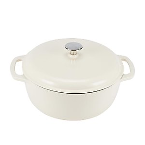 Amazon Basics Enameled Cast Iron Round Dutch Oven with Lid and Dual Handles, Heavy-Duty, 6-Quart, White