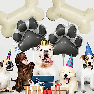 JANSONG 4 Pieces Large Bone Shaped Balloons Foil Helium Aluminum Balloons and Large Dog Print Balloon Dog Party Birthday Party Decorations Supplies