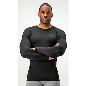 DEVOPS 2 Pack Men's Thermal Long Sleeve Compression Shirts (Large, Black/Light Grey)