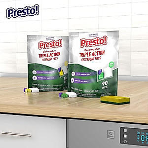 Amazon Brand - Presto! Triple Action Dishwasher Pacs, Lemon Scent, 70 Count