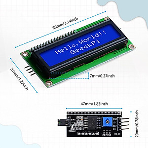 GeeekPi 2-Pack I2C 1602 LCD Display Module 16X2 Character Serial Blue Backlight LCD Module for Raspberry Pi Arduino STM32 DIY Maker Project Nanopi BPI Tinker board Electrical IoT Internet of Things