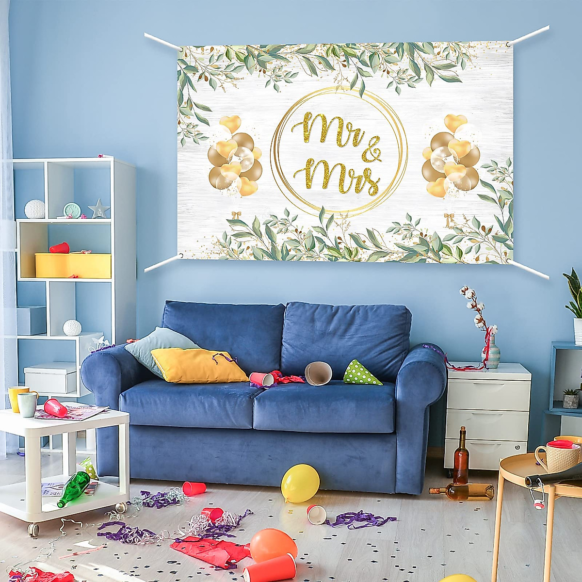 Aonbon Mr & Mrs Backdrop, Wedding Backdrop Banner, Wedding / Engagement / Bridal Shower Party Decoratoions