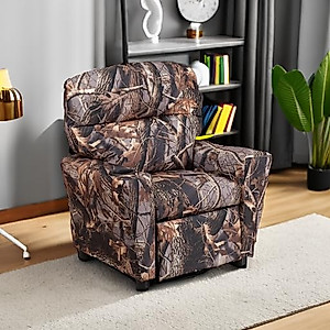 Flash Furniture Chandler Vinyl Kids Recliner with Cup Holder and Safety Recline, Contemporary Reclining Chair for Kids, Supports up to 90 lbs., Camouflage