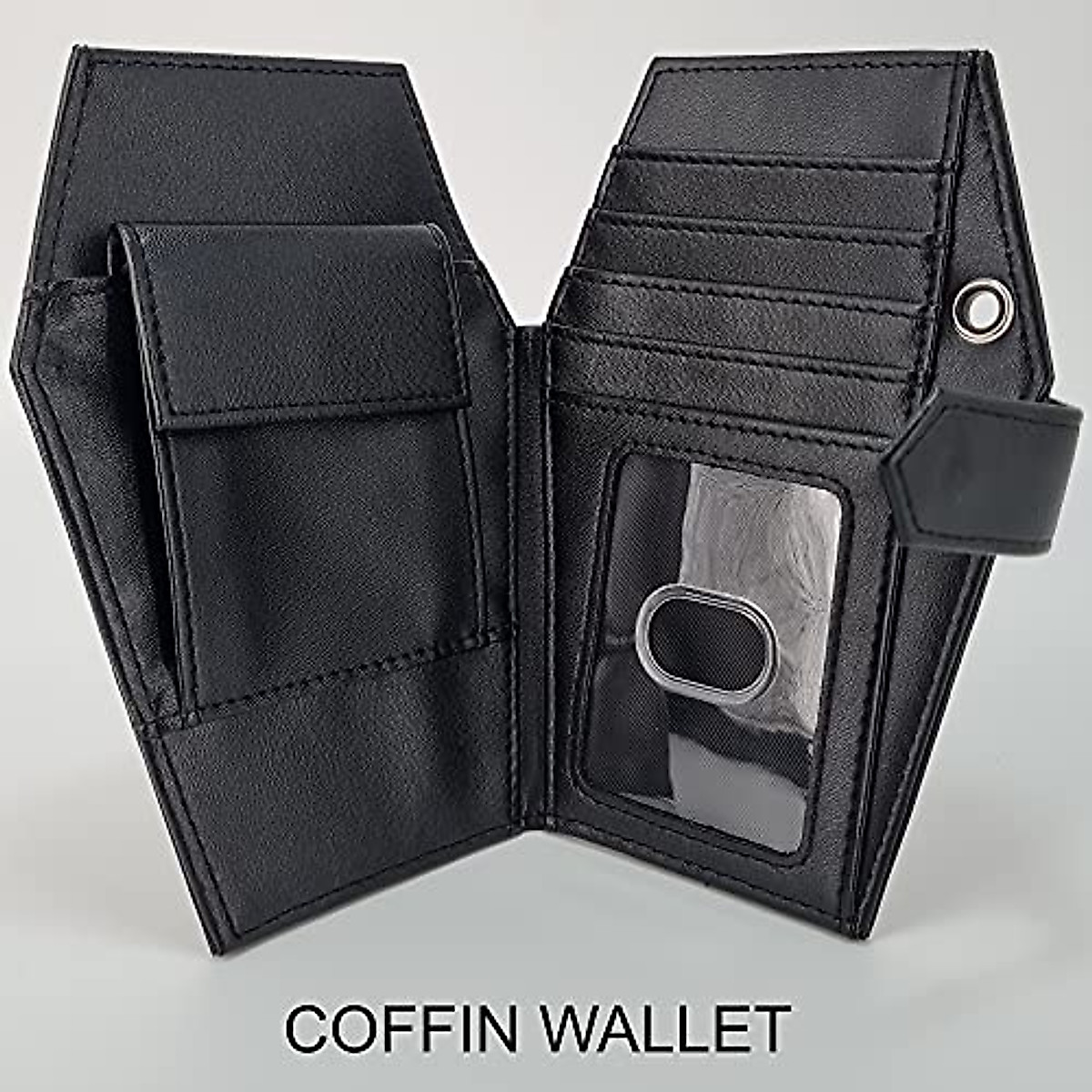 GLENBARN Coffin Wallet - Gothic Wallet or Coffin Purse for Men and Women - Black Vegan Witch Wallet with Snap