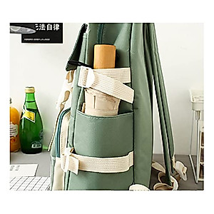 Timtram Cute Kawaii Canvas Backpack 4Pcs Set, Backpack, Pencil Pouch, Shoulder Bag, Lunch Bag, for Girls Boys, Give away bear pendant, cards, badges (Blue)