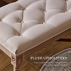 Vonluce Extra-Long Upholstered Bench, Beige, Rubberwood Frame, 48 x 16.7 in