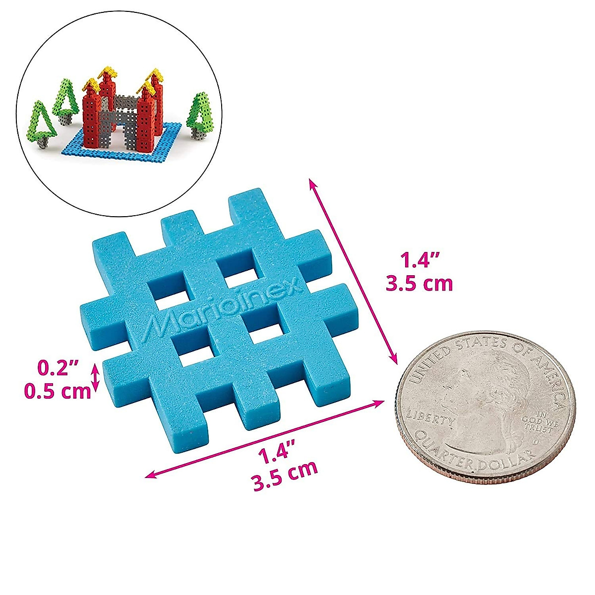 Marioinex STEM Toy Building Block Set with 70 Pieces in Blue, Green, Pink, Red, Teal Rubber for Ages 3-103 cm