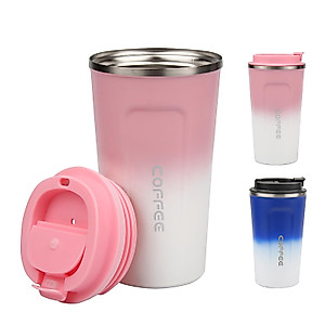 16oz Coffee Mugs with Lid for Women Travel Coffee Mug Insulated Tumblers for Men Coffee Cups with Lids for Car Pink Travel Mugs for Hot and Cold Double Wall Tumbler (16 OZ, pink)