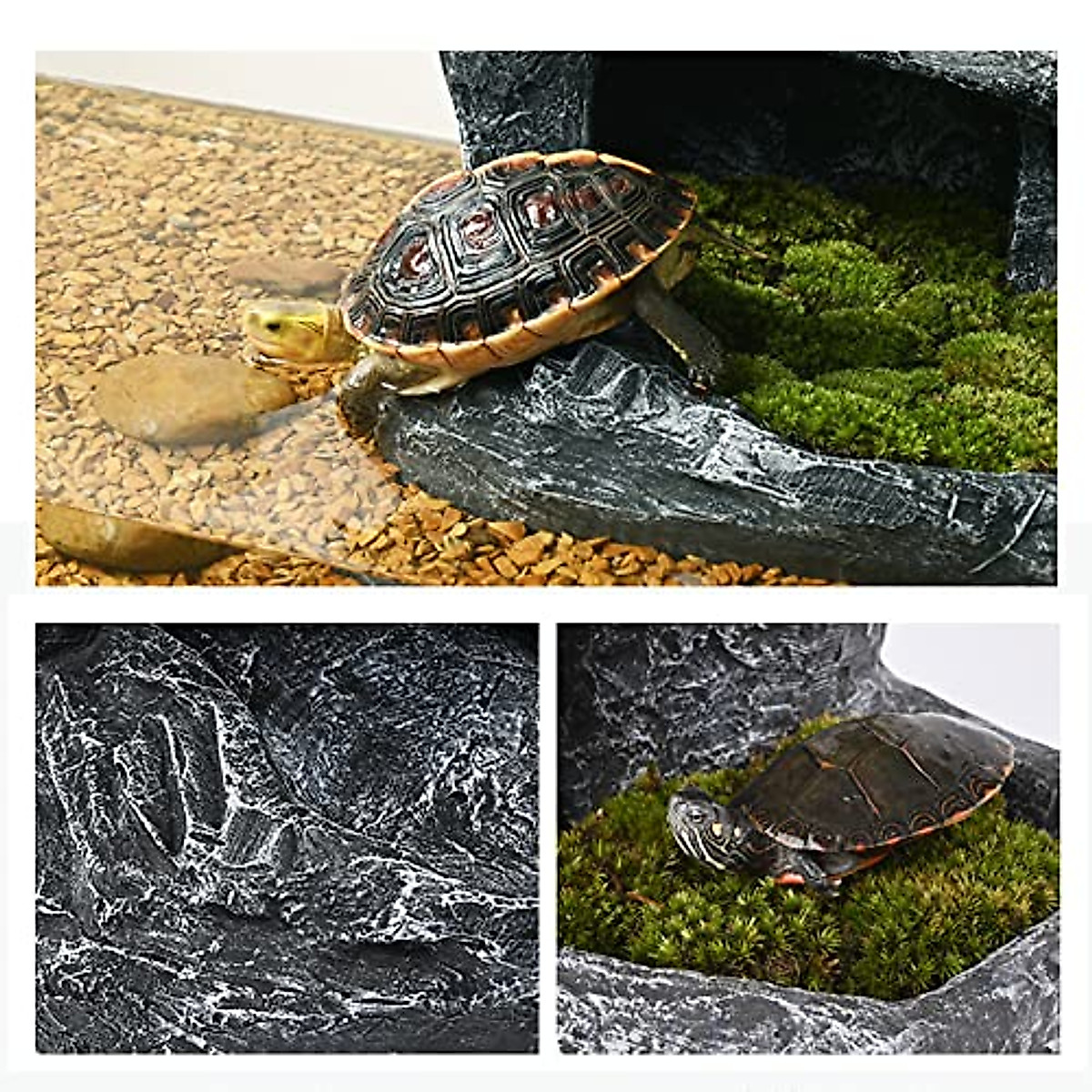 Flushbay Turtle Basking Platform Tortoise Resting Rock Climbing Rock Resin Aquarium Landscape Rock Decoration Reptile Habitat Ornament for Turtle, Newt, Frog, Lizard, Bearded Dragons