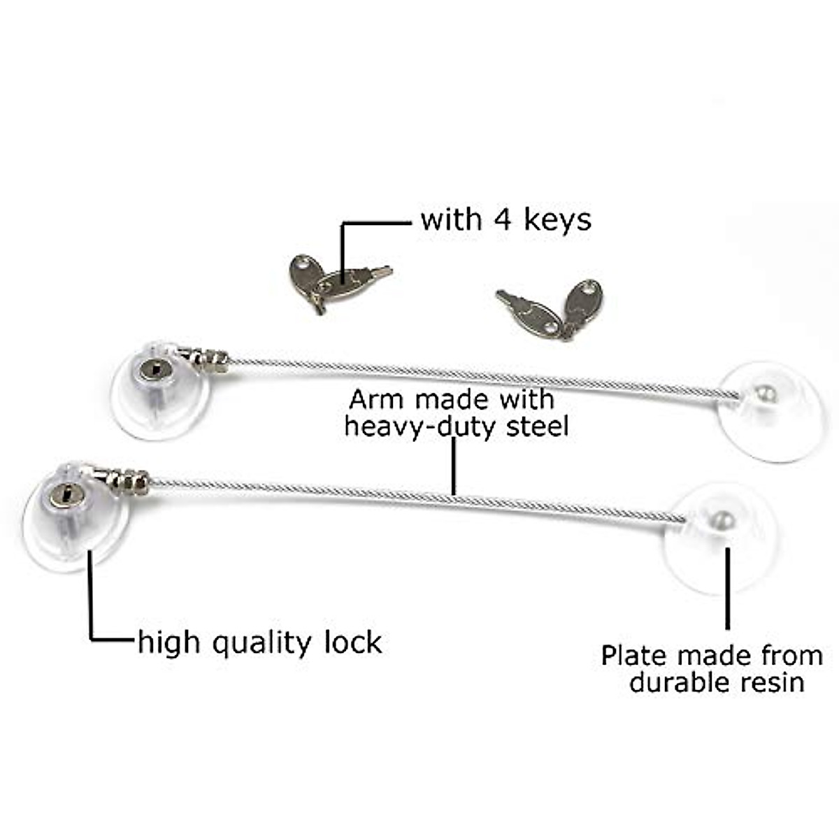 HoneSecur 2 Pack with 4 Keys Refrigerator Lock, File Drawer Lock, Fridge Freezer Door Lock, Cabinet Lock, Child Safety for Baby - Transparent