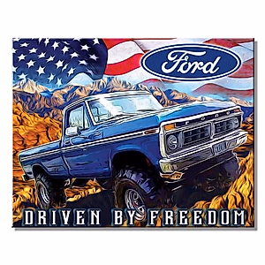 Desperate Enterprises Ford Freedom Truck Tin Sign - Nostalgic Vintage Metal Wall Decor - Made in USA