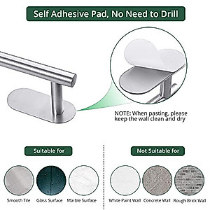 Self Adhesive Towel Bar, JiGiU Bathroom Hardware Set Include 16-Inch Bath Towel Bar,Toilet Paper Holder & 3 Packs Towel Hooks SUS304 Stainless Steel Wall Mount No Drill Sticky on Towel Holder Kit