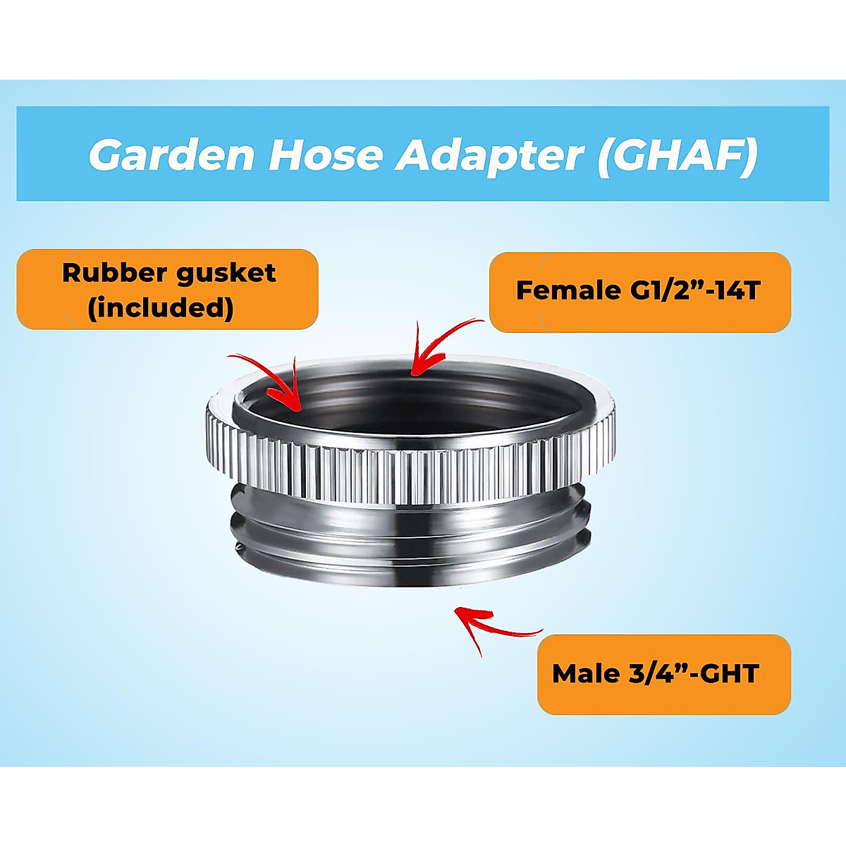 AVAbay GHAF Male 3/4" GHT to Female G1/2"-14T - Garden Hose to Faucet Diverter - Chrome Plated Solid Brass, Female to Male Adapter Fitting for Sink Tub Faucet, Water Filter System