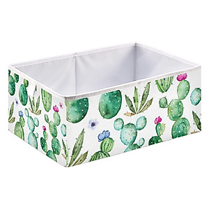Cactus Succulent Floral Storage Baskets for Shelves Foldable Collapsible Storage Box Bins with Waterproof Fabric Closet Organizers for Pantry Clothes Storage Toys, Books, Home, Office,16 x 11inch