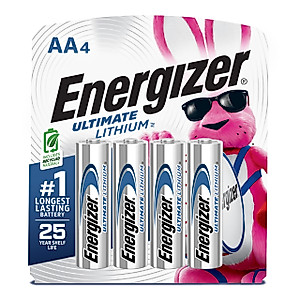 Energizer Ultimate Lithium AA Batteries, World's Longest Lasting Battery for High-Tech Devices (4 Each), Black (EVEL91BP4)