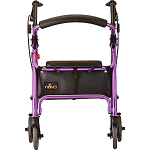 NOVA GetGo Petite Rollator Walker (Petite & Narrow Size), Rolling Walker for Height 4'10" - 5"4", Seat Height is 18.5 Inch, Ultra Lightweight - Only 13 lbs with More Narrow Frame, Color Purple