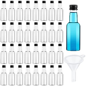 30 Pcs Mini Liquor Bottles Plastic Empty Spirit Bottle with Black Screw Cap Mini Wine Bottles Hot Sauce Bottles Shot Bottles with Caps Liquid Funnel Easy Pouring Party, 1.7 oz