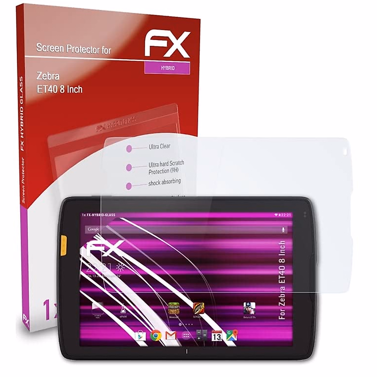 atFoliX Plastic Glass Protective Film compatible with Zebra ET40 8 Inch Glass Protector, 9H Hybrid-Glass FX Glass Screen Protector of plastic