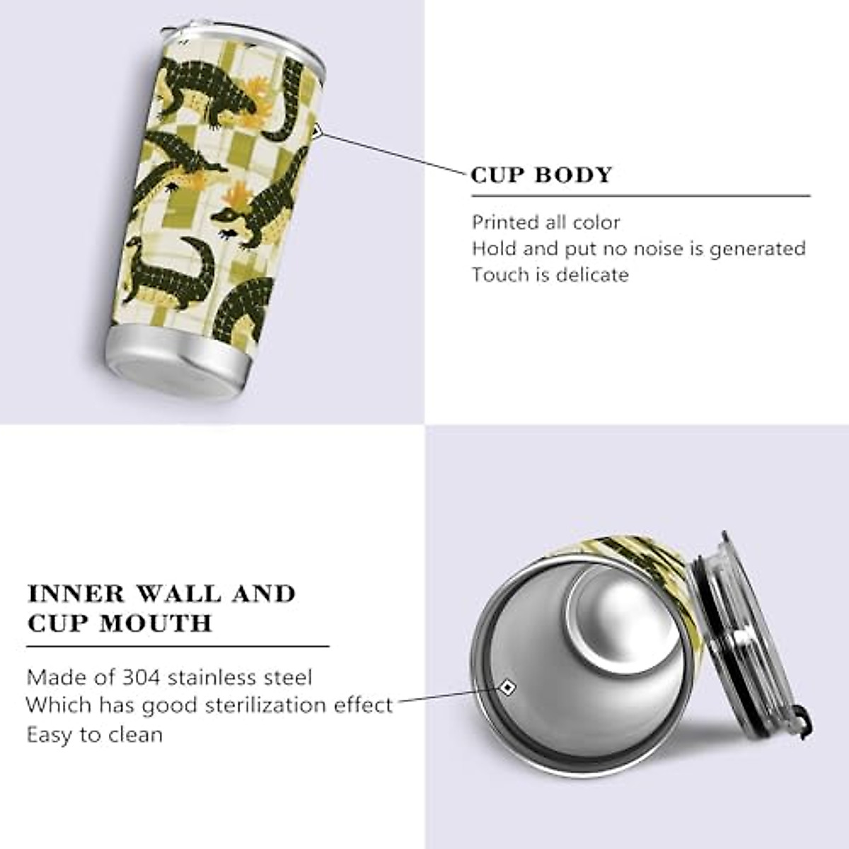 Crocrodiles Green Plaids Stainless Steel coffee cup with lid with Lid and Straw hot coffee travel mug for outdoor safe vacuum insulated tumbler with lid 20 OZ