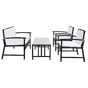 SAFAVIEH Outdoor Collection Krissy Wicker Cushion 4-Piece Living Set PAT7711A, Black/White