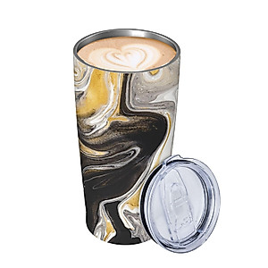 Black and Gold Swirl liquid ink marble 20oz Tumbler Stainless Steel Vacuum Insulated Double Wall Travel Tumbler, Durable Insulated Coffee Mug, Thermal Cup With Lid and Straw for Hot & Cold Drinks