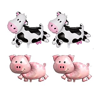 4Pcs Farm Animal Balloons Large Cow Shape Balloons Pig Shape Balloons Farm Foil Mylar Balloons for Birthday Baby Shower Farm Animal Themed Party Decorations Supplies