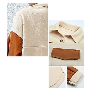 SOMTHRON Women's Fleece Cardigan Long Sleeve Shacket Sherpa Shirt Jacket Patchwork Button Down Lapel Collar Blouses Tops AP-L