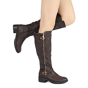 DREAM PAIRS Women's Knee High Boots Wide Calf Low Heel Riding Boots Fall Tall Boots for Women,Size 7.5,Brown,UTAH-W