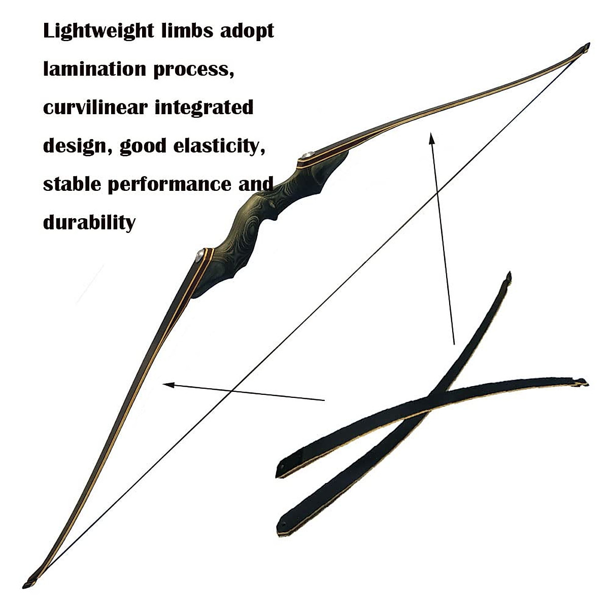 60 Inch Black Hunter Takedown Longbow Limbs 25-60 Lbs Replacement Bow Limbs Only for Right Hand and Left Hand (55 Lbs, Left Handed)