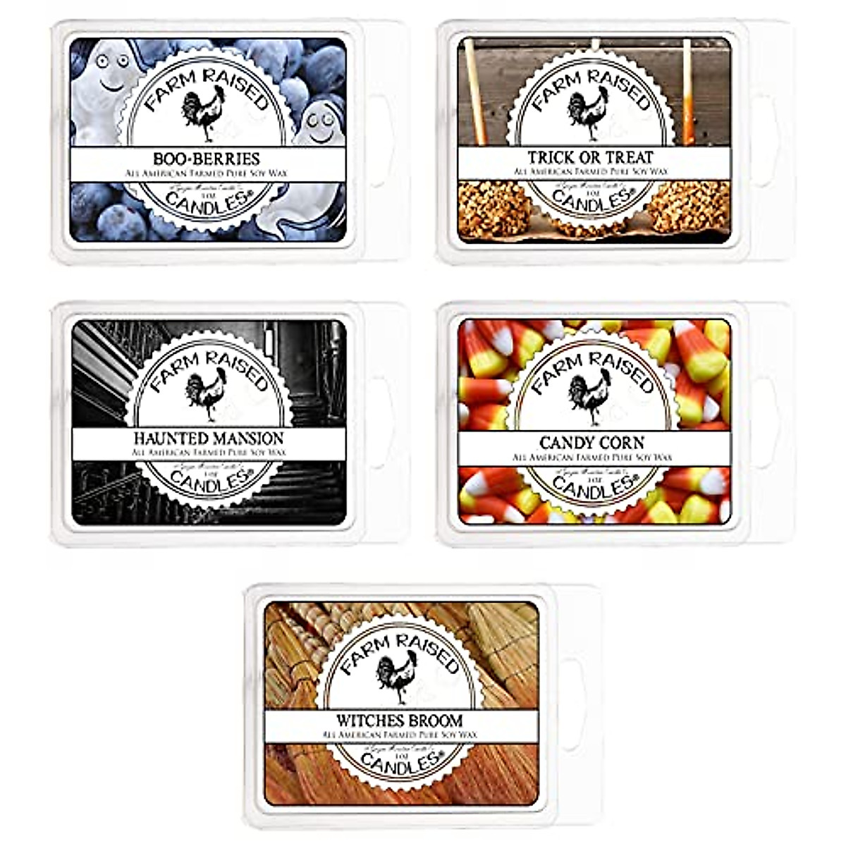 Halloween Fall Wax Melts 16 Ounces Made in America. Halloween Wax Warmer Melts - Farm Raised Candles - 5 Pack - 30 Cubes - Candy Corn, Trick or Treat Haunted Mansion Wax Melts