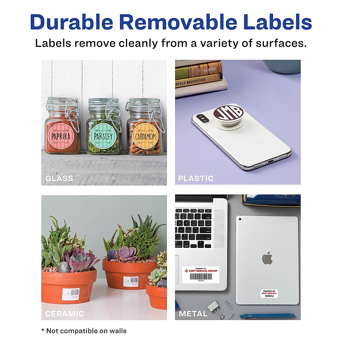 Avery Durable Removable Rectangle Labels with Sure Feed Technology, 2" x 3.5", Matte White Film, Water-Resistant, Print-to-The-Edge, Laser/Pigment-Based Inkjet Printable, 120 Removable Labels Total