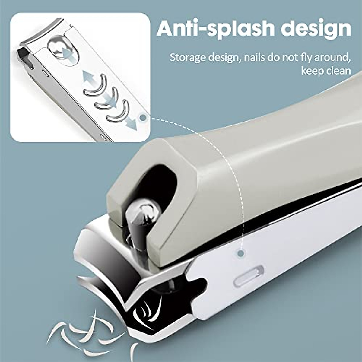 Professional Nail Clippers Set Anti-Splash Fingernail Cutter Silver Stainless Steel Manicure Tools & Nail File 3pieces Detachable Design Oblique Toe Nail Clippers for Men and Women Gifts