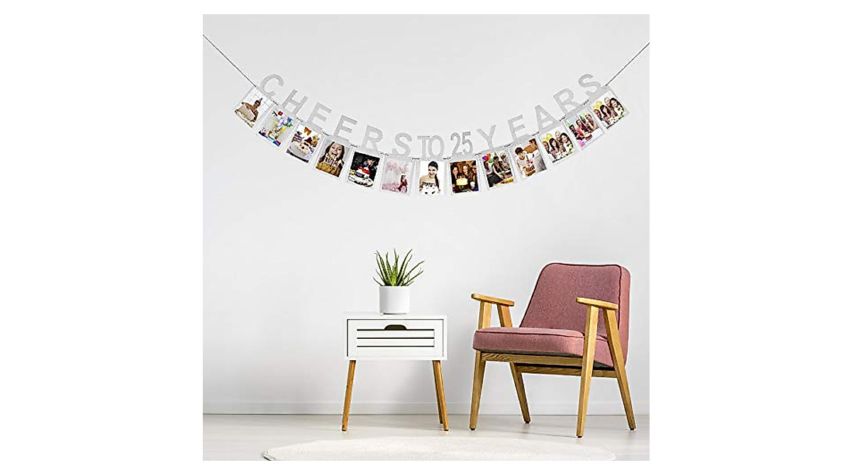 25th Anniversary Photo Banner - Silver Glitter Cheers to 25 Years