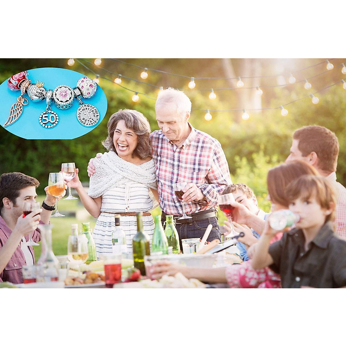 50 Anniversary Birthday Number Charms for Pandora Charm Bracelet, 925 Sterling Silver 50th Milestone Beads Inlay CZ Birthstone Dangle Pendant, Gifts for Mother/Wife/Family