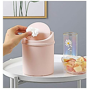 AKOAK 1 Pack Small Table Top Trash can, Mini Clamshell Wastepaper Basket, Simple, Convenient and Durable Household Plastic Storage Bin(Pink)