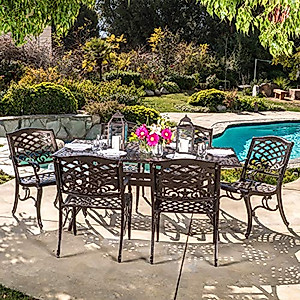 Christopher Knight Home Hallandale Outdoor Sarasota Cast Aluminum Rectangular Dining Set, 7-Pcs Set, Hammered Bronze