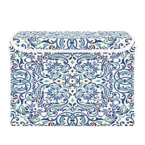 Kigai Turkish Colorful Pattern Storage Basket with Lid Collapsible Storage Bin Fabric Box Closet Organizer for Home Bedroom Office 1 Pack
