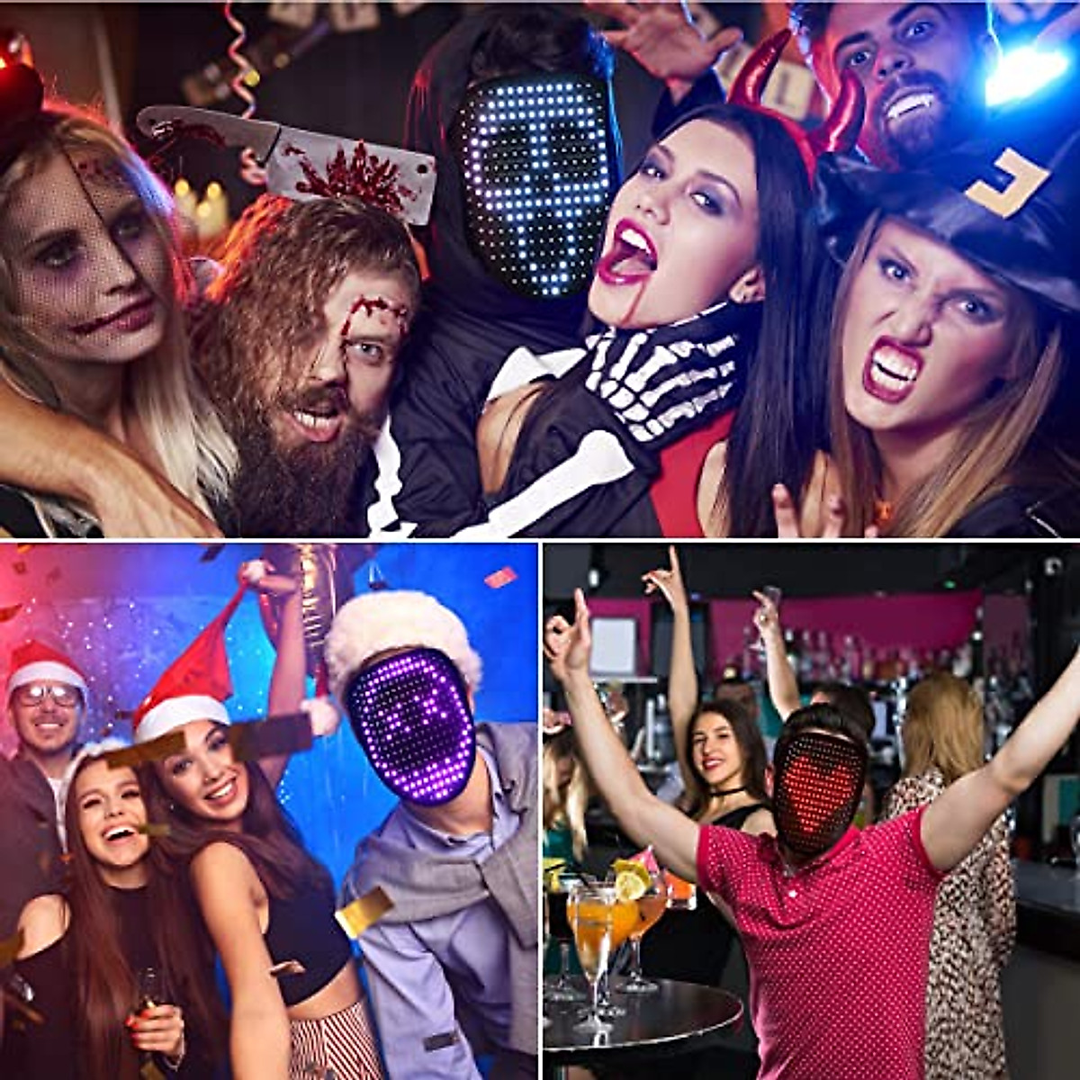 Keledz Led Mask, Light up Mask with Gesture Sensing Control, LED Lighted Face Transforming for Costume Cosplay Party Masquerade, Hallowee Mask